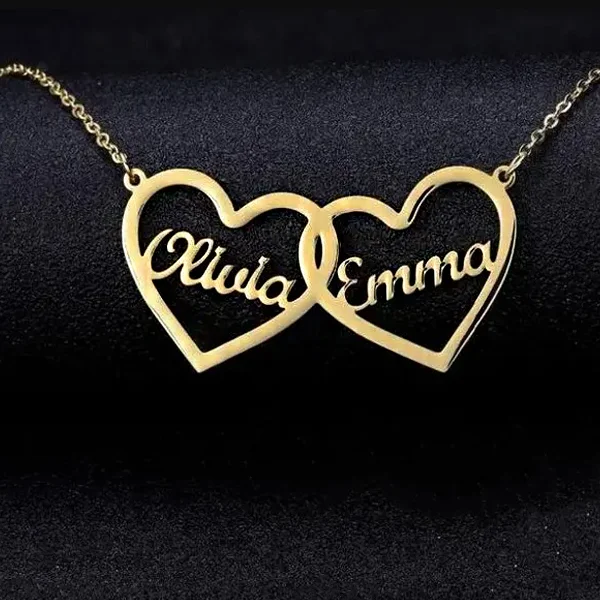 Double Heart Custom Name Necklace